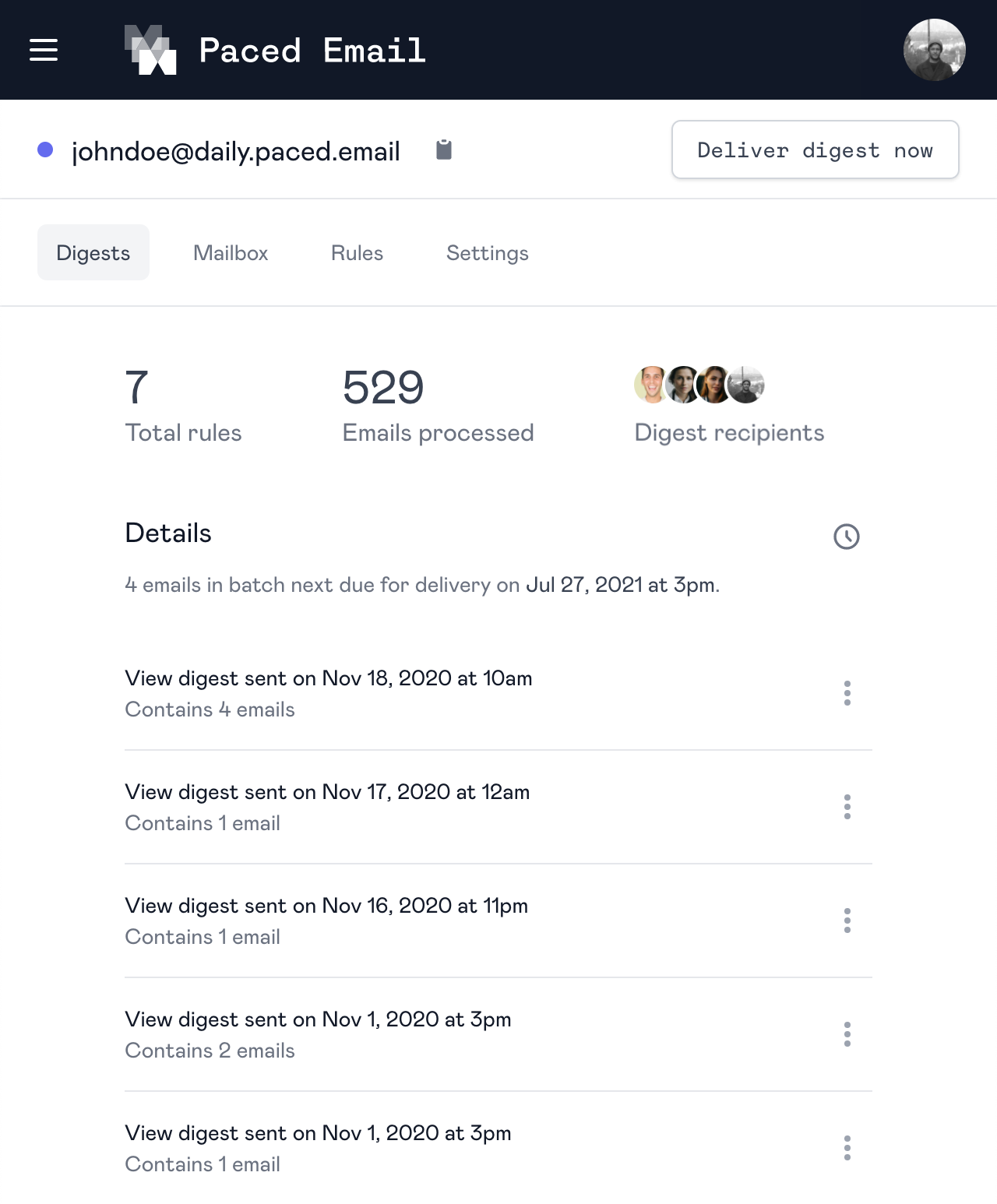 Decide when emails land in your inbox · Paced Email